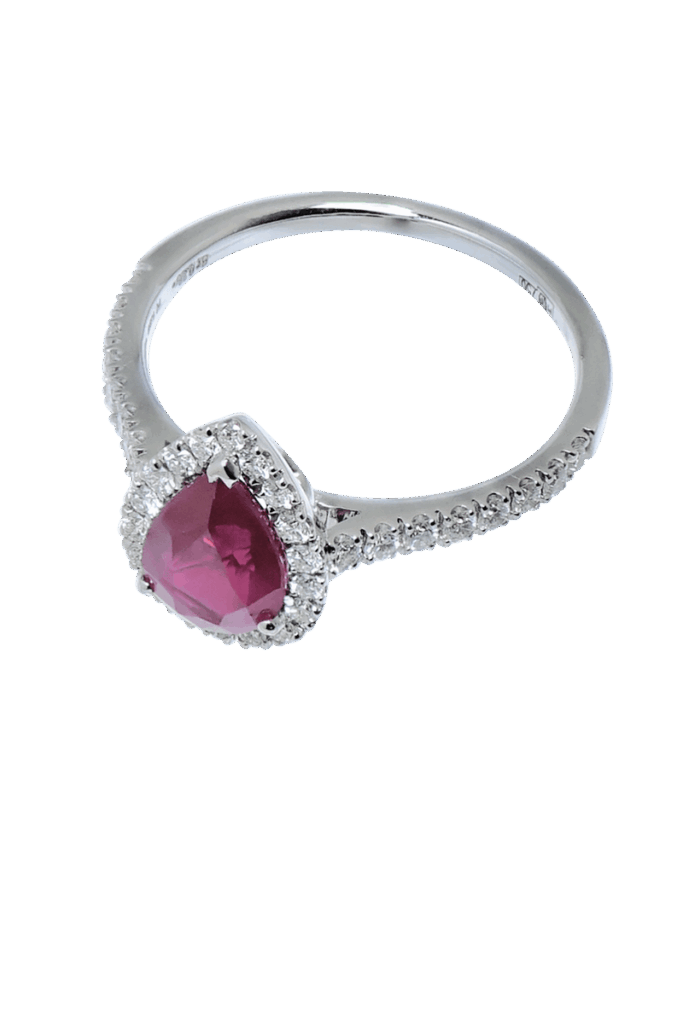 Кольцо, белое золото, 750 проба, рубин, бриллиант