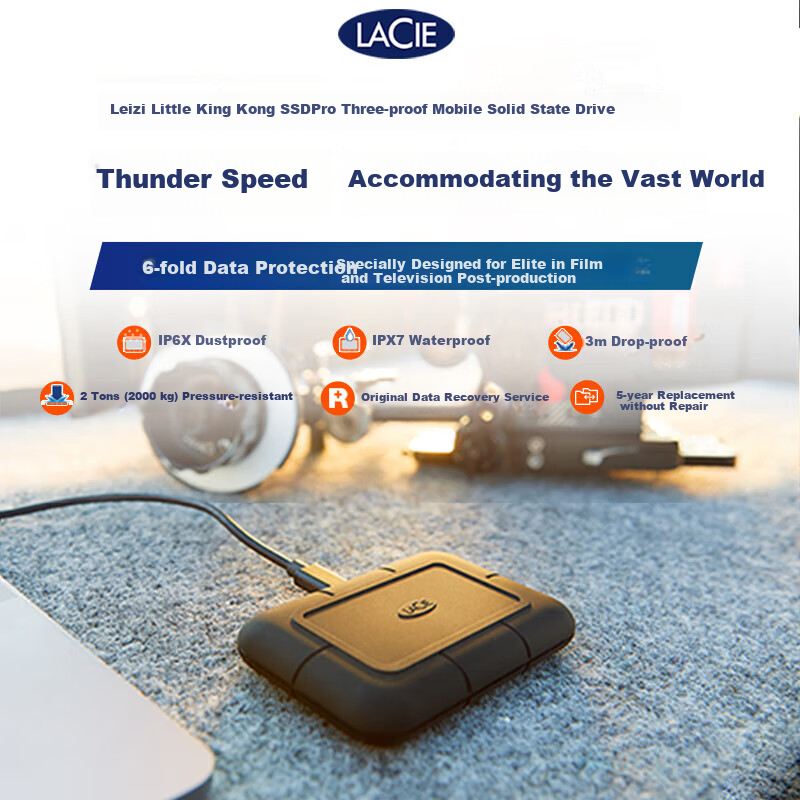 LaCie Rugged SSD Pro Thunderbolt 3/4 1TB Portable Solid State Drive PSSD IP67 Waterproof Dustproof Shockproof Directly Connects to Phone