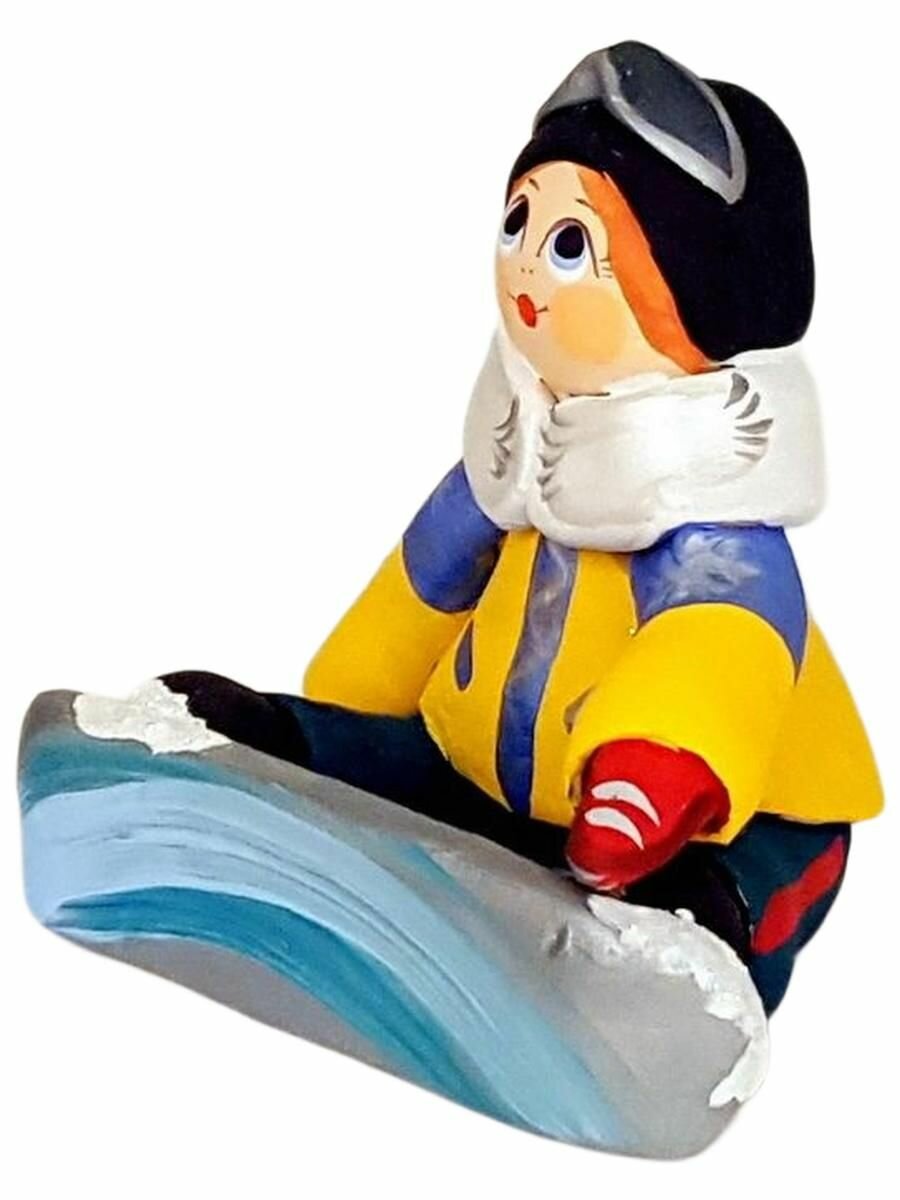 Ребенок сноубордист 4, Ковровская глиняная игрушка, ручная авторская работа