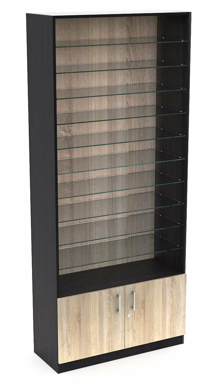 Стеллаж с 10-ю стеклянными полками 400x900 мм серии UP-10 №14 (З/C - ДВП), Серый