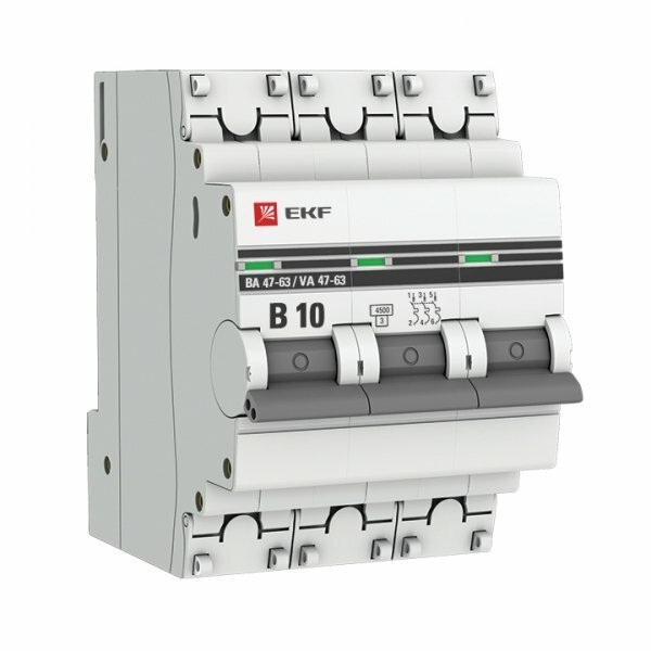 EKF PROxima ВА 47-63 Автоматический выключатель (B) 3P 10А 4,5kA, mcb4763-3-10B-pro