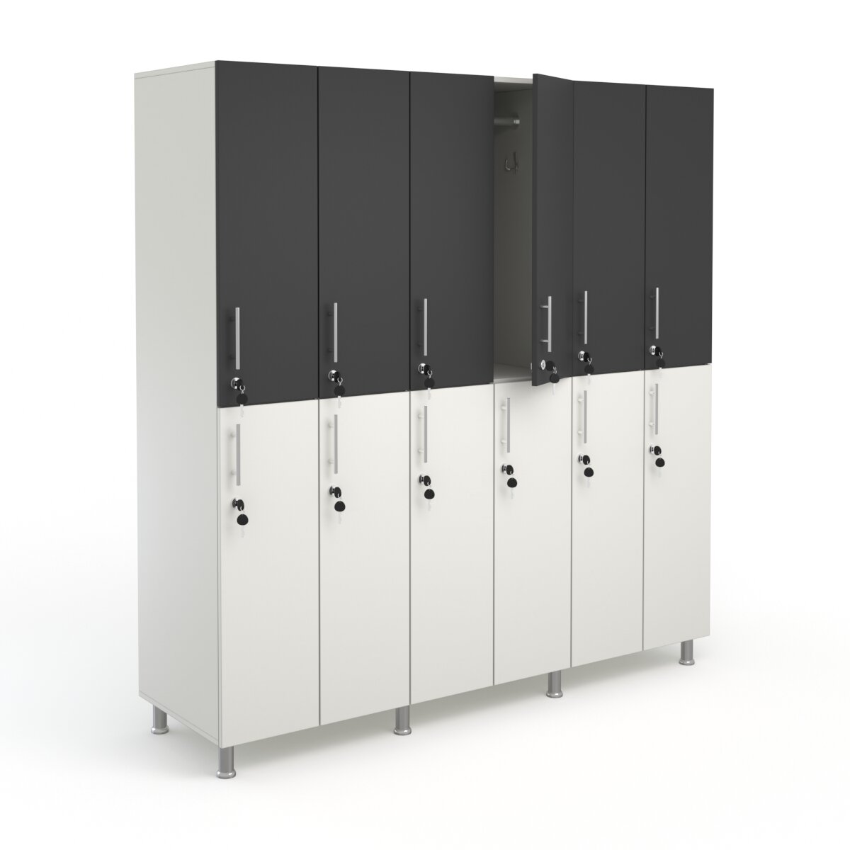 Шкаф для раздевалок 6-секционный 12ти-местный, Белый и Черный