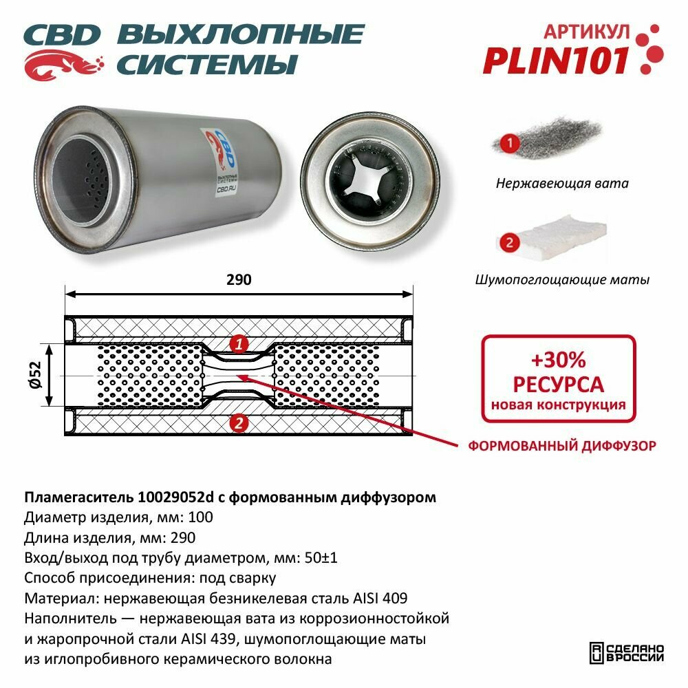 Пламегаситель 10029052d с перфорированным диффузором, из Нерж. стали. CBD. PLIN101