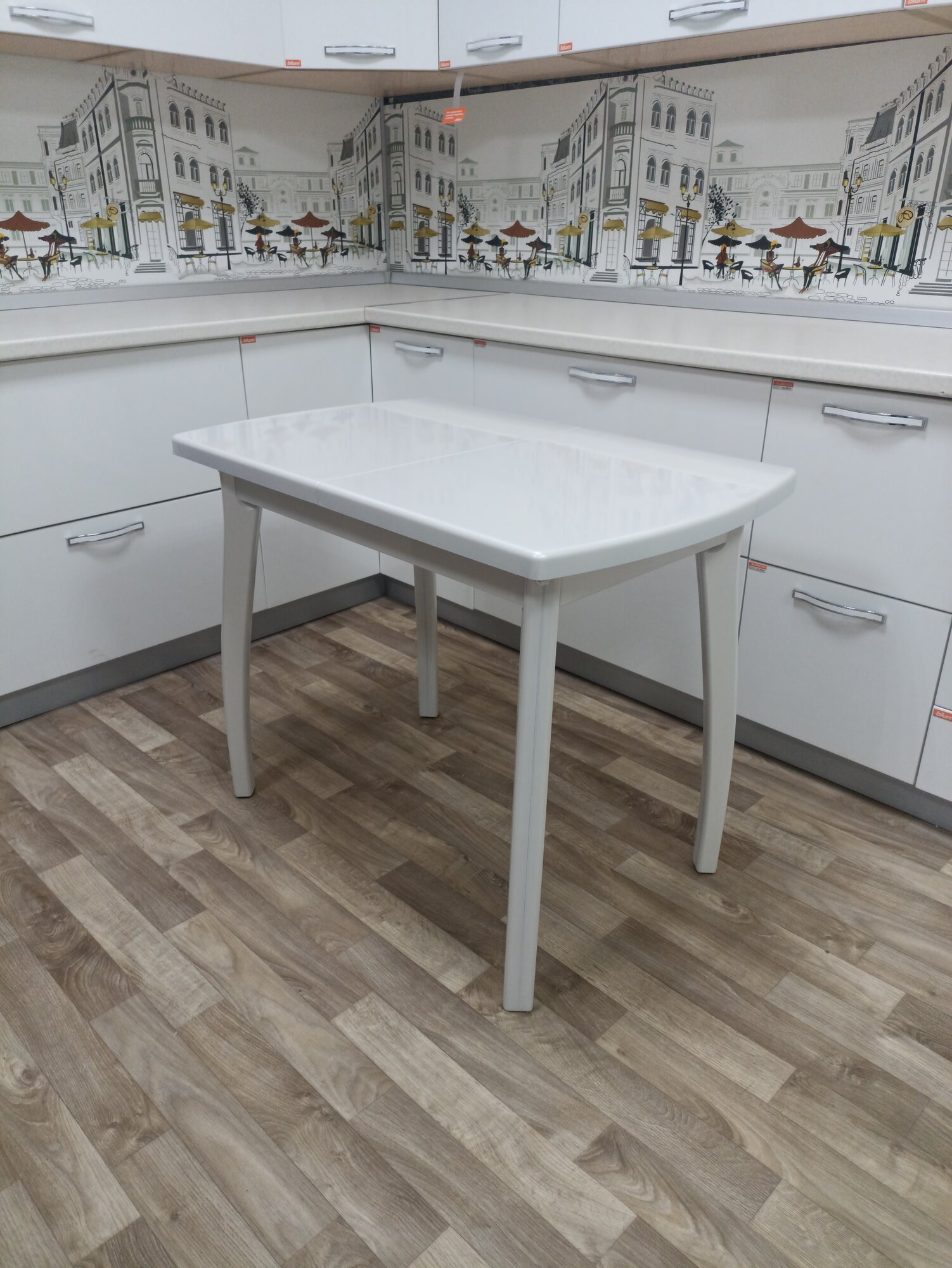 Стол обеденный раздвижной/раскладной Надиа ПО mini 3D белые цветы №2