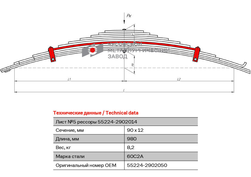 Лист №5 Рессора передняя для Урал 4320, 6361 11 листов