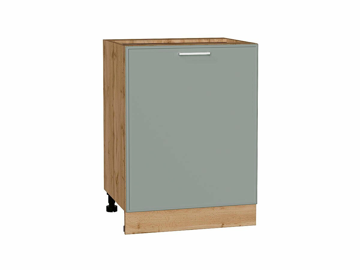 Шкаф нижний с 1-ой дверцей Квадро, цвет фасада Аквамарин, цвет каркаса Дуб Вотан, 816*600*481 мм