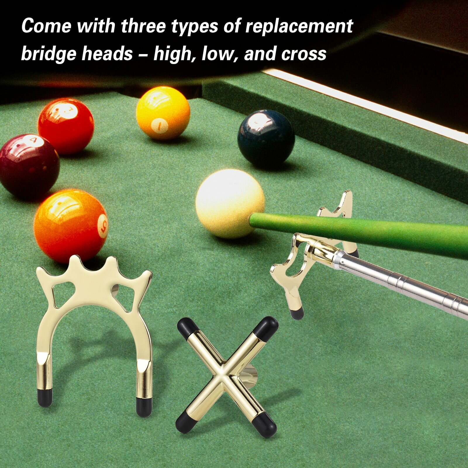 Выдвижной кий для бильярда, кий для снукера, кий для пула, с тремя съемными латунными головками