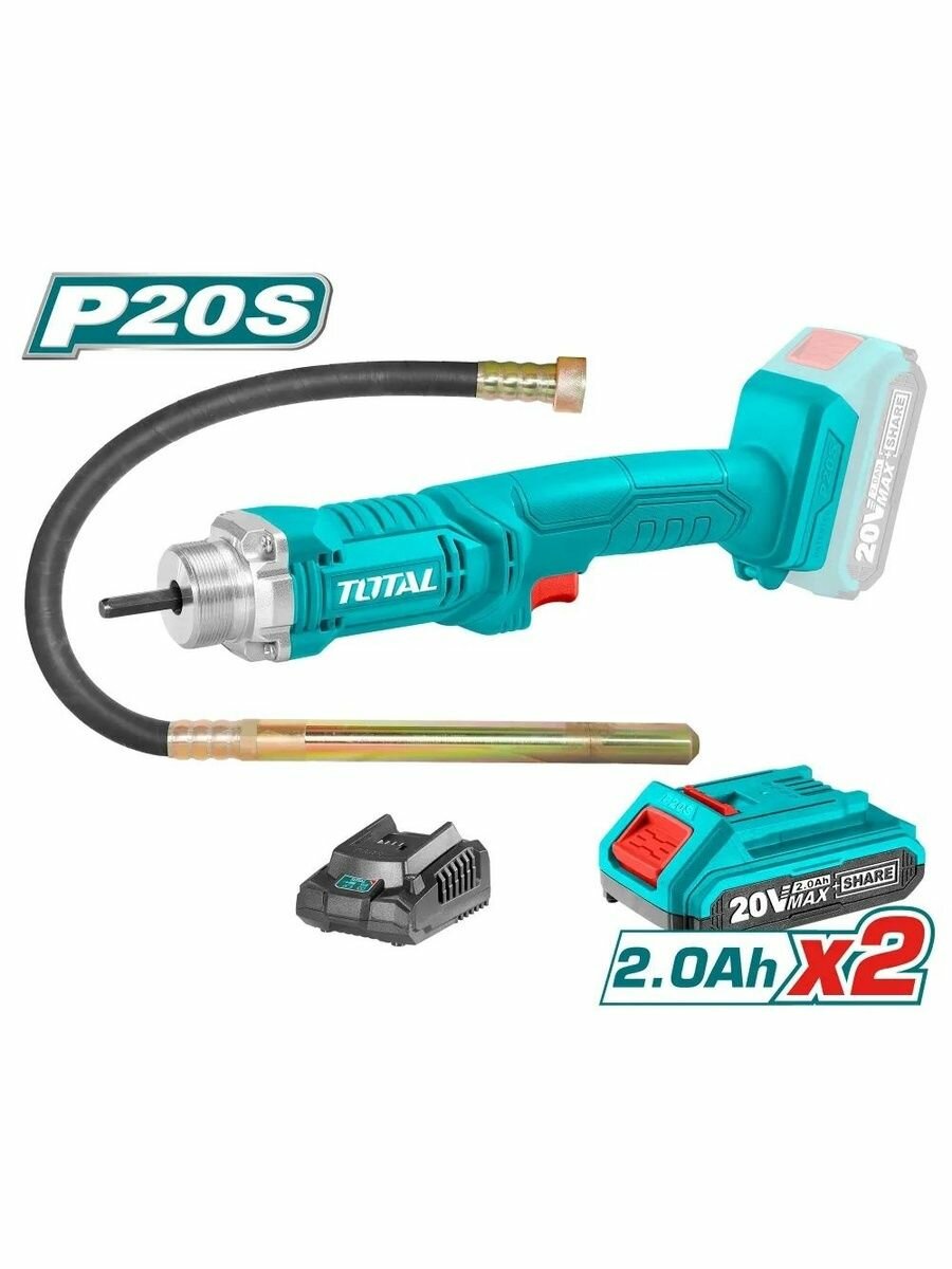 Глубинный аккумуляторный вибратор TOTAL TCVLI2023013, мощность 20 В, 2300 об/мин