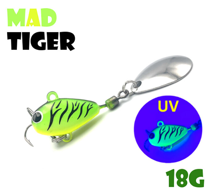 Блесна Тейл-Спиннер для рыбалки Uf-Studio Hurricane 18g #Mad Tiger