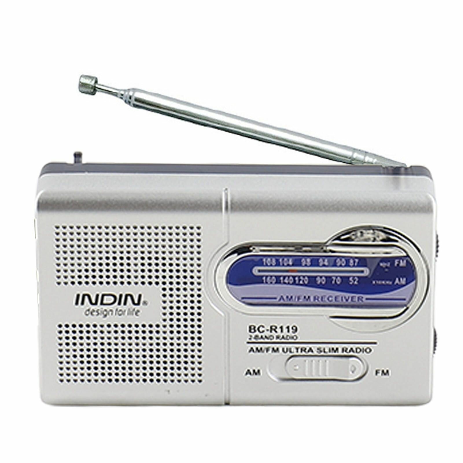 BC-R119AM/FMдвухдиапазонныймини-радиоприемник, портативныйплеерсовстроеннымдинамикомистандартнымразъемомдлянаушников3,5мм, серебристо-серый