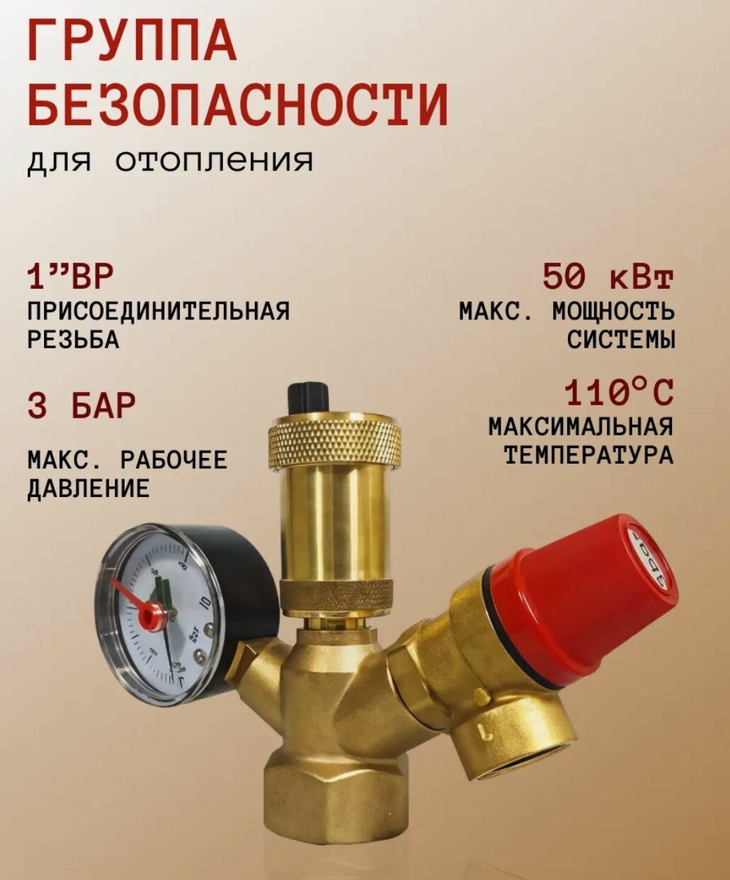 Группа Безопасности Для Отопления 1 (вход/выход)Внутренние зубья DN25 6 бар