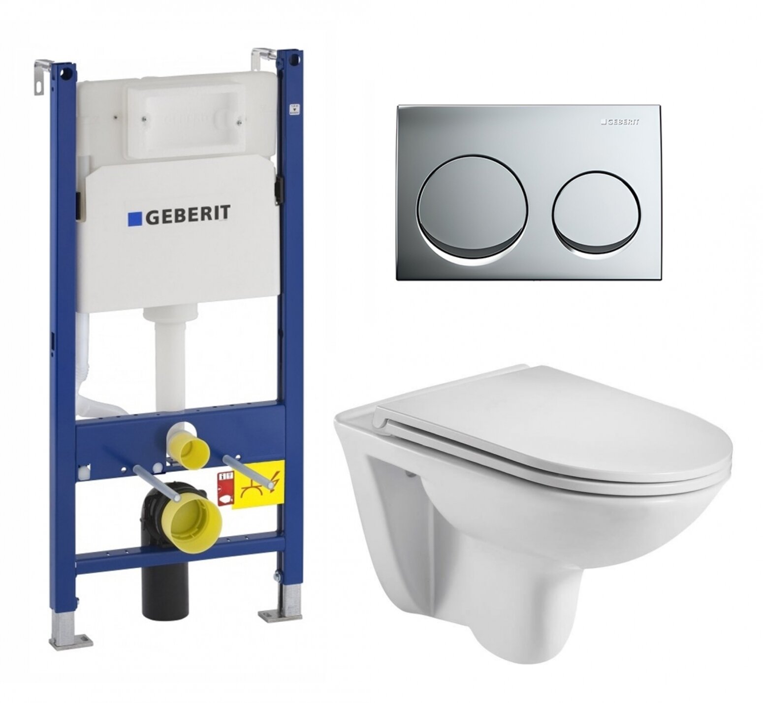 Комплект 3 в 1 инсталляция Geberit Duofix + Подвесной унитаз WeltWasser Baarbach 004 GL-WT + кнопка хром