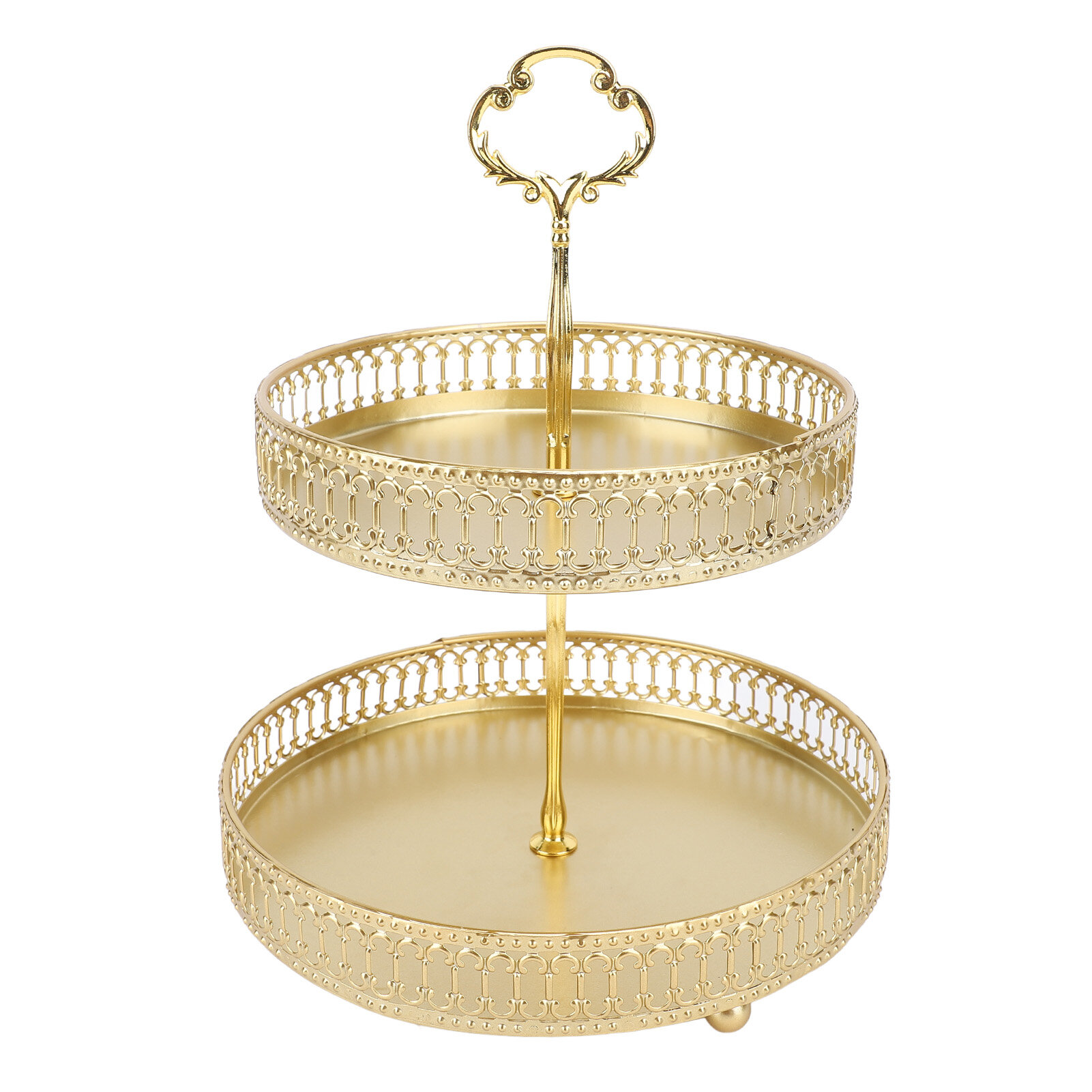 Двухъярусный металлический поднос для сервировки, золотистый в полоску, для фруктов/десертов/закусок