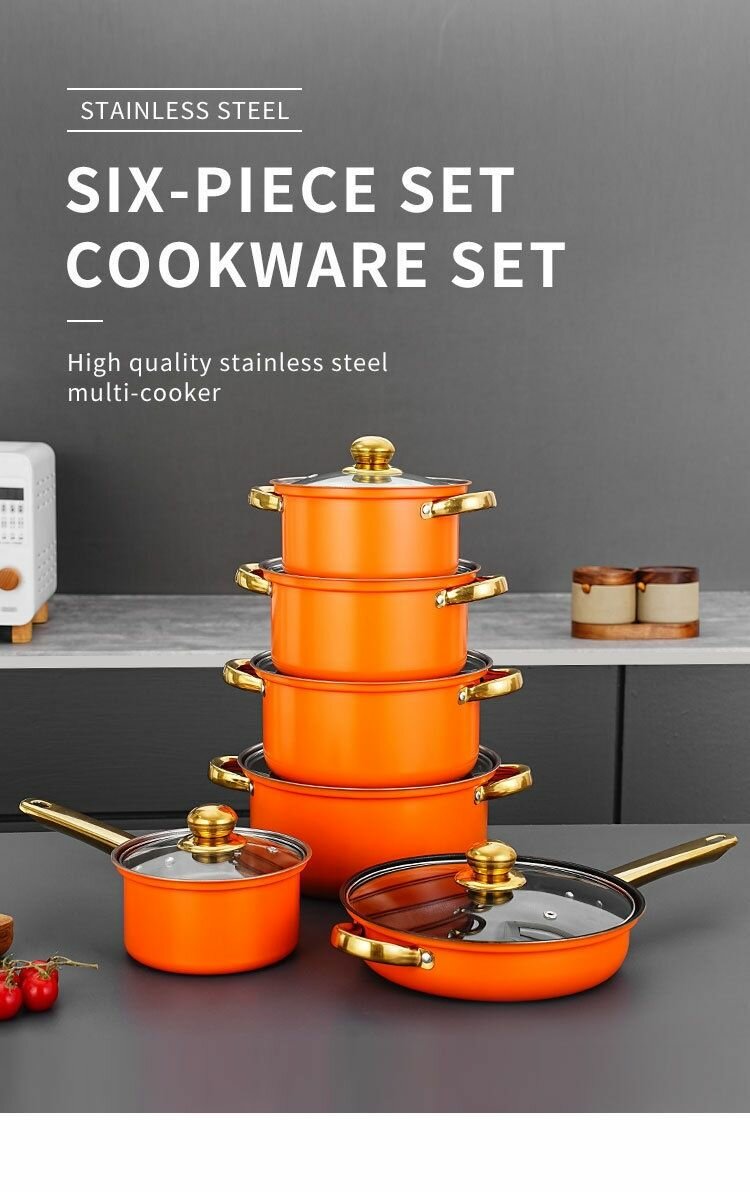 Набор кастрюль из нержавеющей стали из 12 предметов, набор кастрюль с антипригарным покрытием, термостойкие
