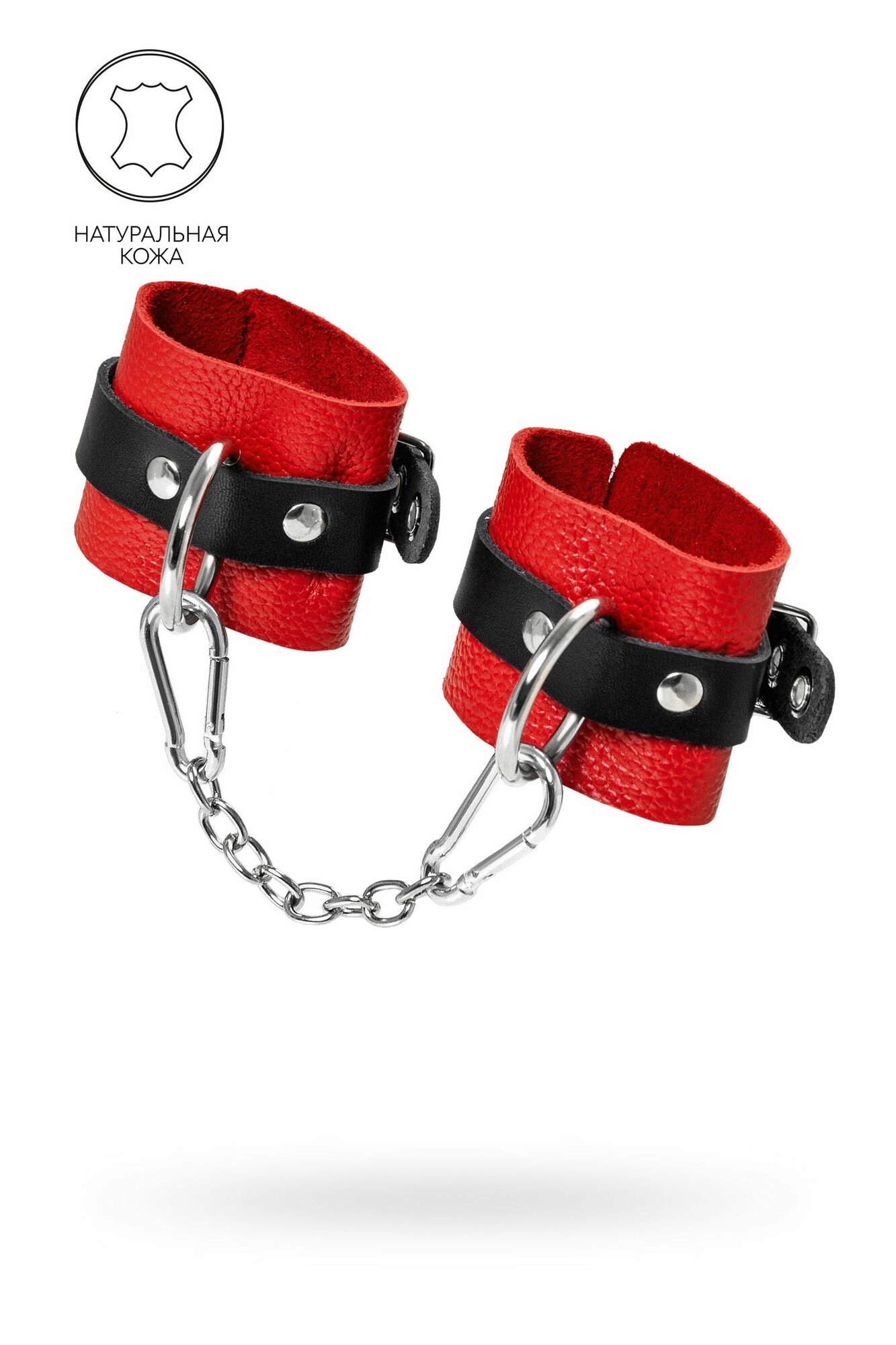 Красно-черные мягкие наручники с одним ремешком с люверсами