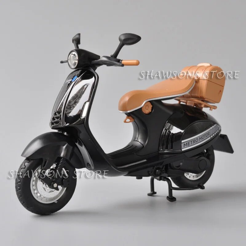 Миниатюрный металлический мотоцикл 1:12 с подсветкой и звуком черный