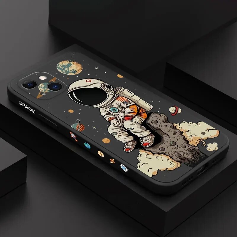 Сатурн милый чехол для телефона с астронавтом для iphone 16e 14 13 12 BlackT3943, For iPhone 15 Pro