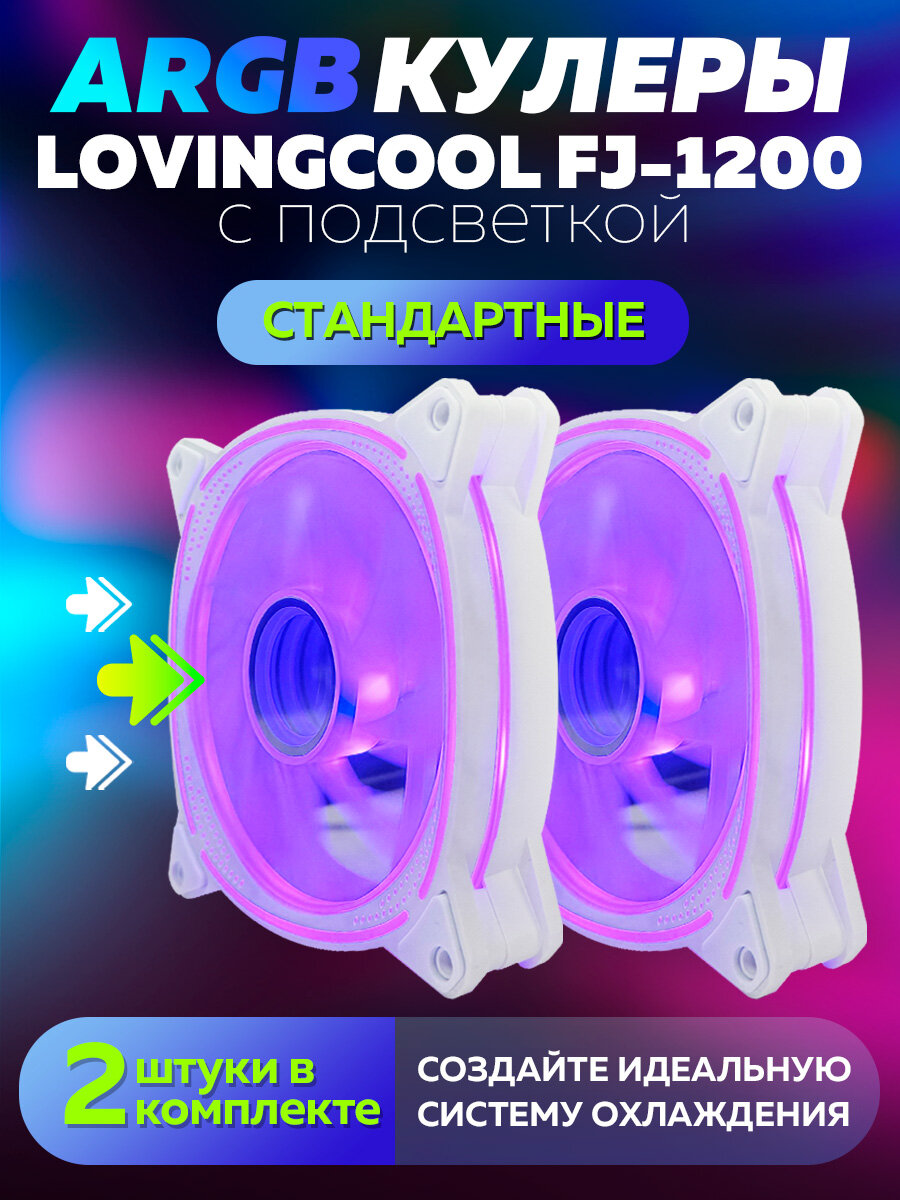 Белый Корпусный вентилятор для Компьютера Кулер Пк Lovingcool FJ-1200 120мм ARGB 2 штуки