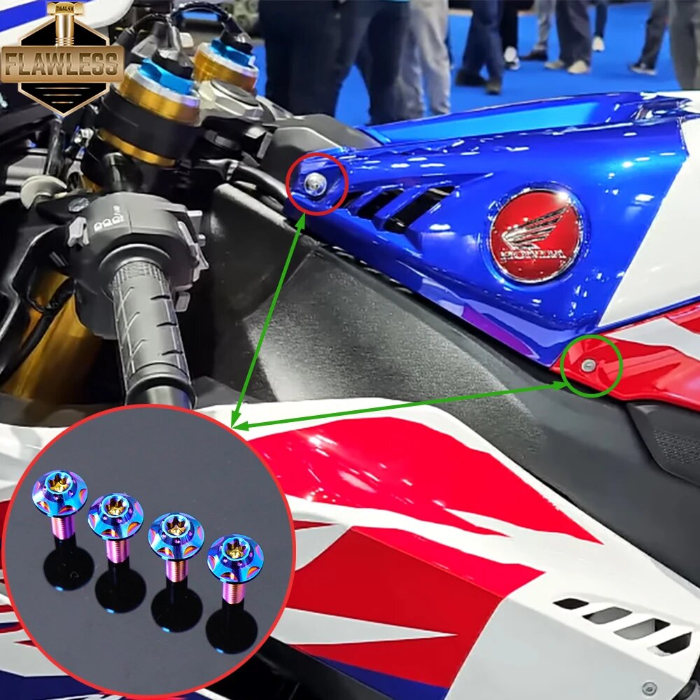 Драгоценные титановые болты Gr5 передний задний тормозной дисковый болт цепь Регулируемая Звездочка поворотный рычаг гайка для Honda CBR1000RR-R 2023-2024, Oil Tank Cover 4 PCS, Black