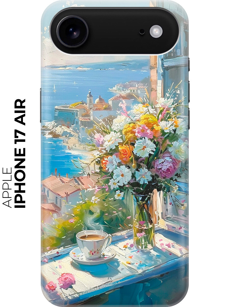 Силиконовый чехол на Apple iPhone 17 Air с принтом "Букет цветов и кофе"