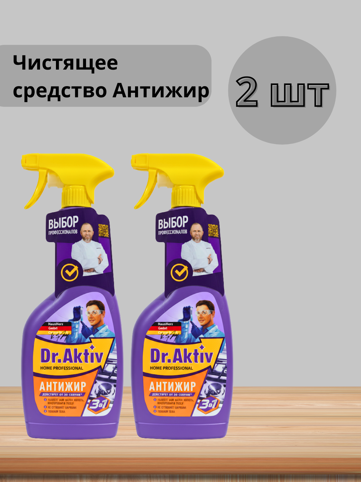 Набор 2 шт Dr. Aktiv - Профессиональное чистящее средство Антижир 3в1 500 мл