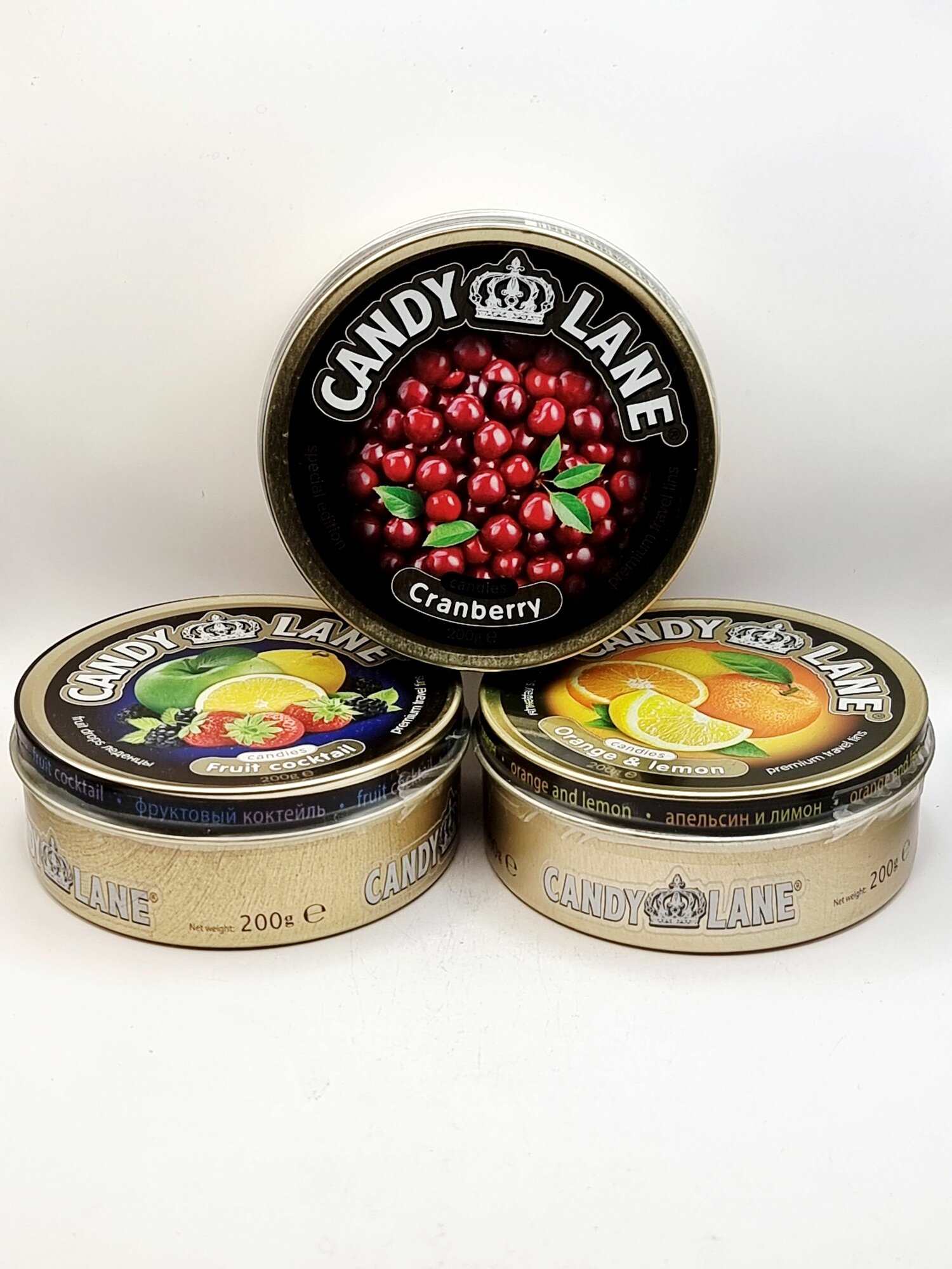 Леденцы Candy Lane Фруктовый коктейль, Клюква, Апельсин и лимон(200x3) 600 г
