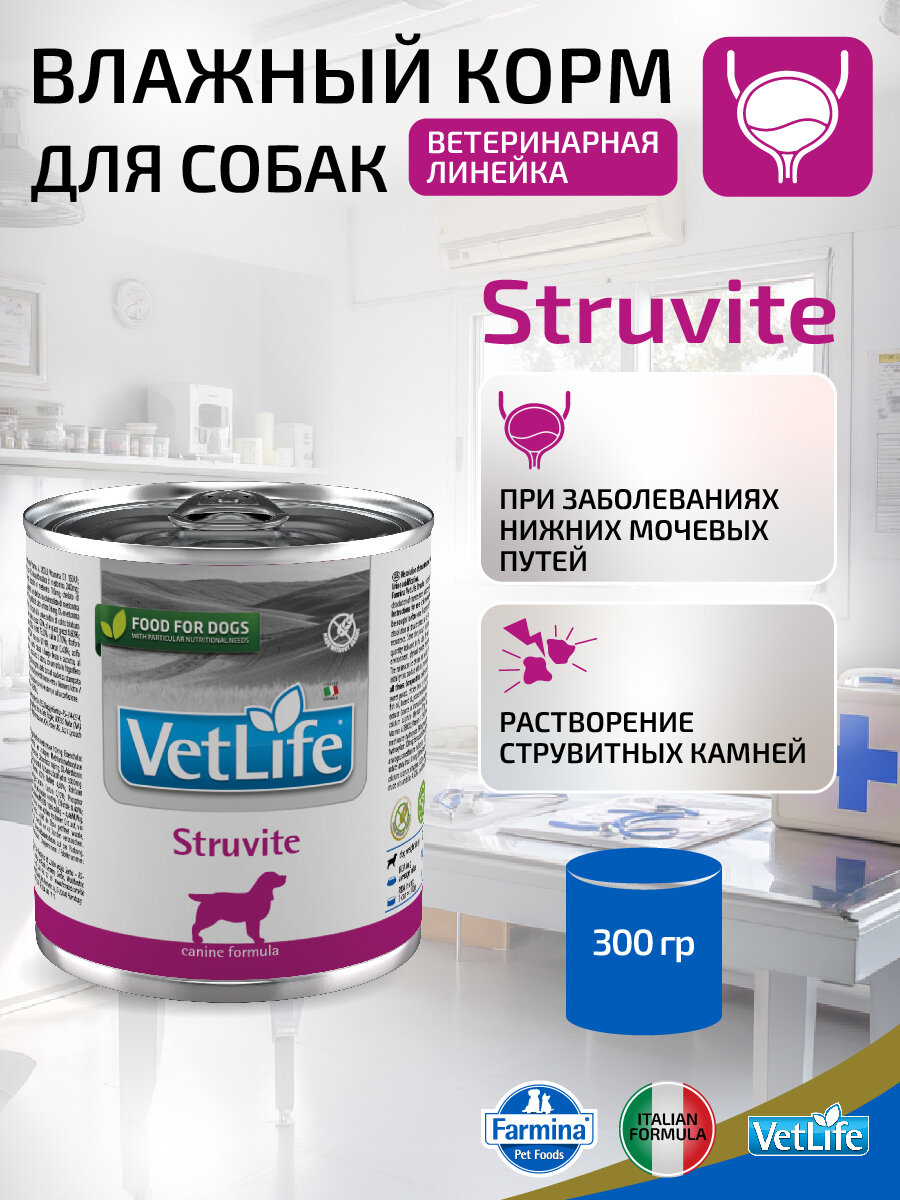 Диетический влажный корм Farmina Vet Life Dog Struvite с курицей для собак при струвитных уролитах 300гр