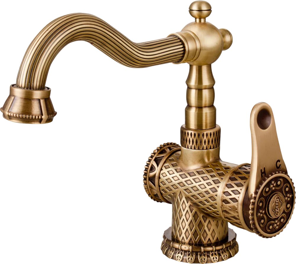 Смеситель для раковины Zorg Antic A 413U-BR бронзовый, глянцевый, кран для ванной в раковину, из латуни, рычажный, с поворотным изливом, с керамическим картриджем