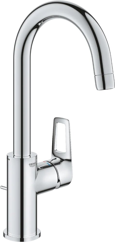 Смеситель для раковины Grohe BauLoop 23763001 хром, глянцевый, кран для ванной в раковину, из латуни, рычажный, с поворотным изливом, с керамическим картриджем, с функцией экономии расхода, с донным к