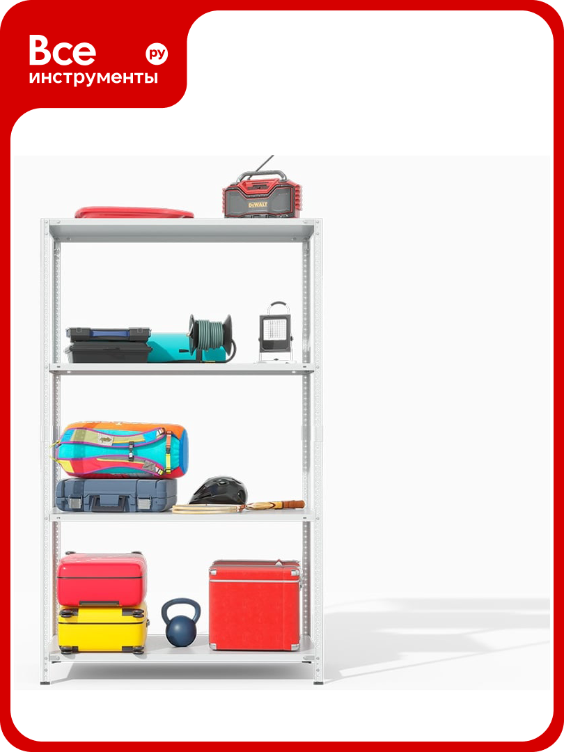 Стеллаж металлический ГТС Упаковка ТС Лайт 2000x1000x600 составные стойки, полки 4 шт, металл, 1000 мм, 140 кг