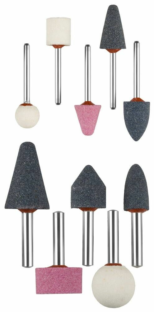 Набор абразивных шарошек ЗУБР, 10 шт, хвостовики d3.2/d6 мм, мининасадки 35998-H10