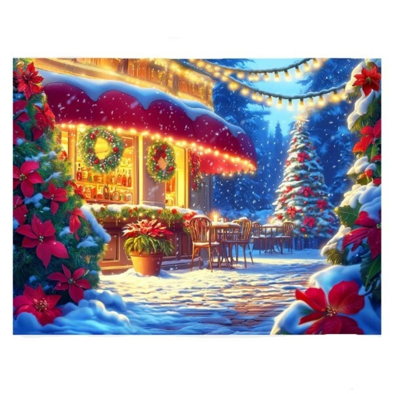 Холст с красками 30х40 см по номерам в коробке (30цв.) Новогоднее кафе, в к 41,3x31,3x2,6 см