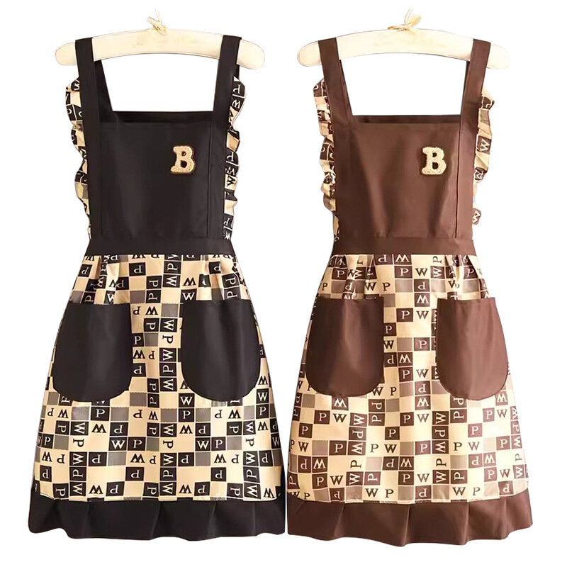 Модный женский фартук с рюшами на бретелях – водонепроницаемые и маслостойкие кухонные фартуки для приготовления пищи, фартук в стиле «кафе» с карманами и напечатанным рисунком