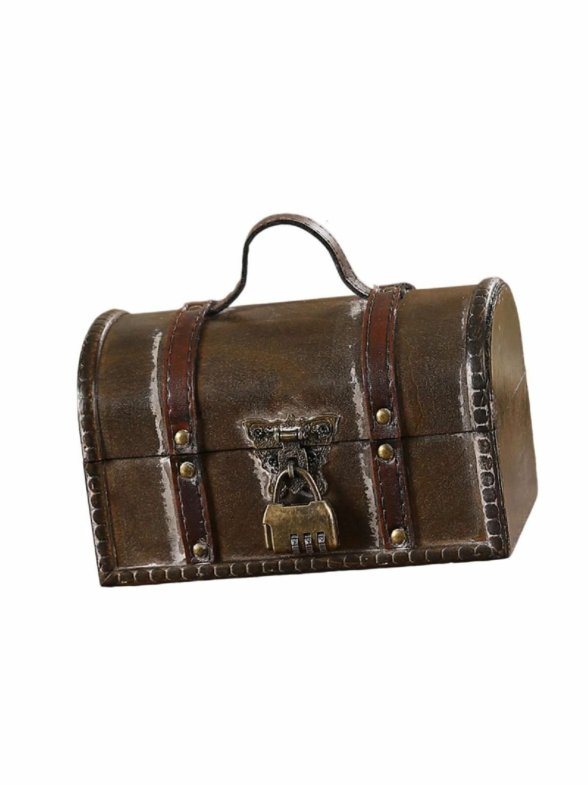 Кофр для хранения вещей, Деревянный ящик для хранения в стиле ретро в европейском стиле (с пряжкой-бабочкой с одним отверстием)-ретро с тремя цифрами