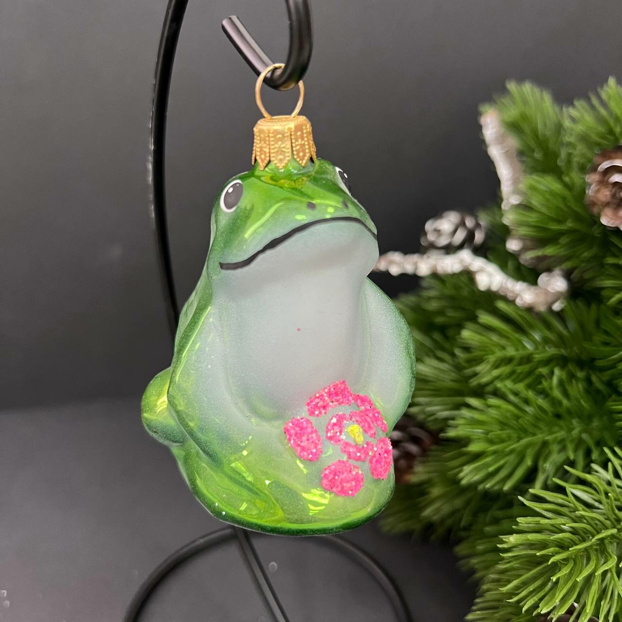 Елочная игрушка Лягушка 8см стекло клинская игрушка