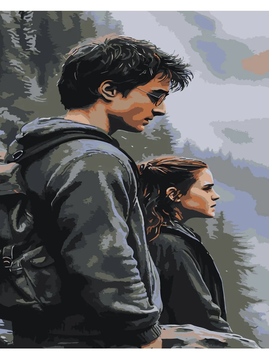 Картина по номерам Гарри Поттер и Гермиона Лес Река