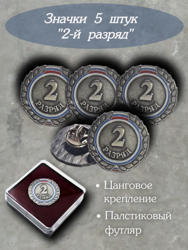 Комплект значков "2й-разряд" в пластиковом футляре, 5 шт.