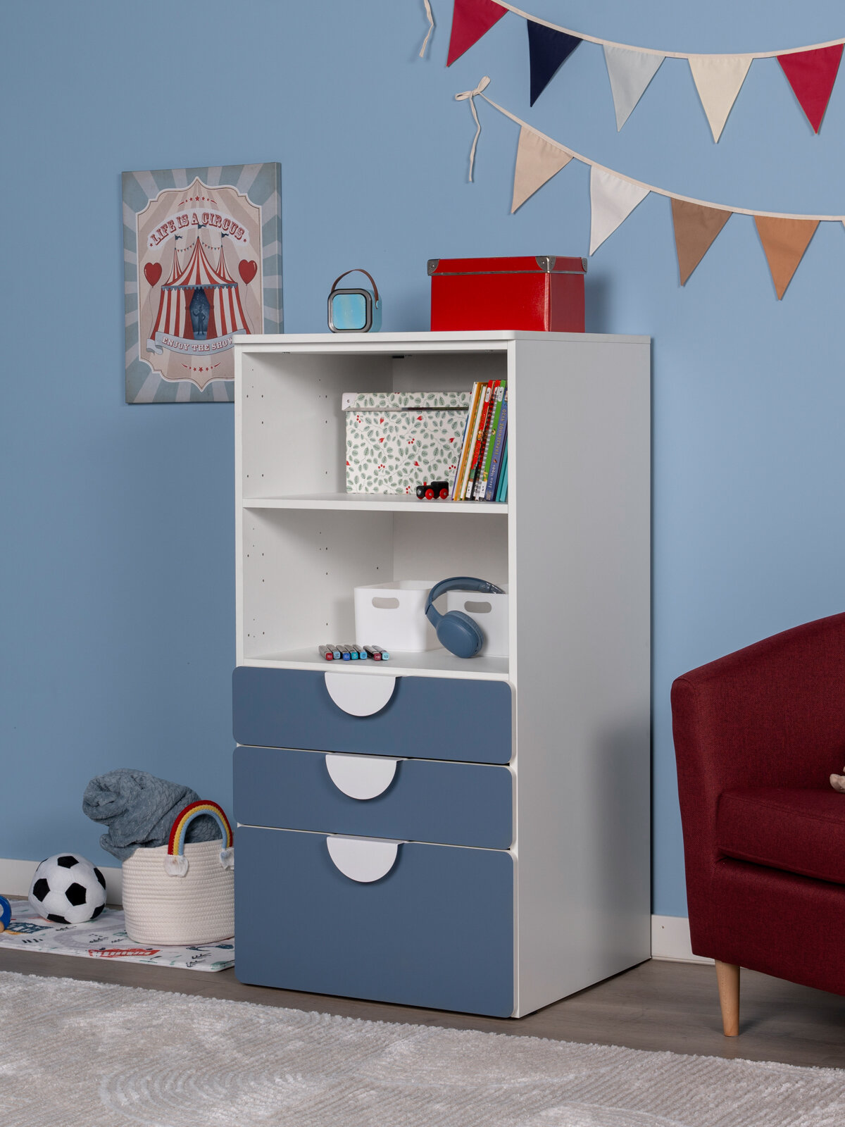 Стеллаж ГУД лакк Пикси, с тремя выдвижными ящиками, 60 x 57 x 120 см, голубой