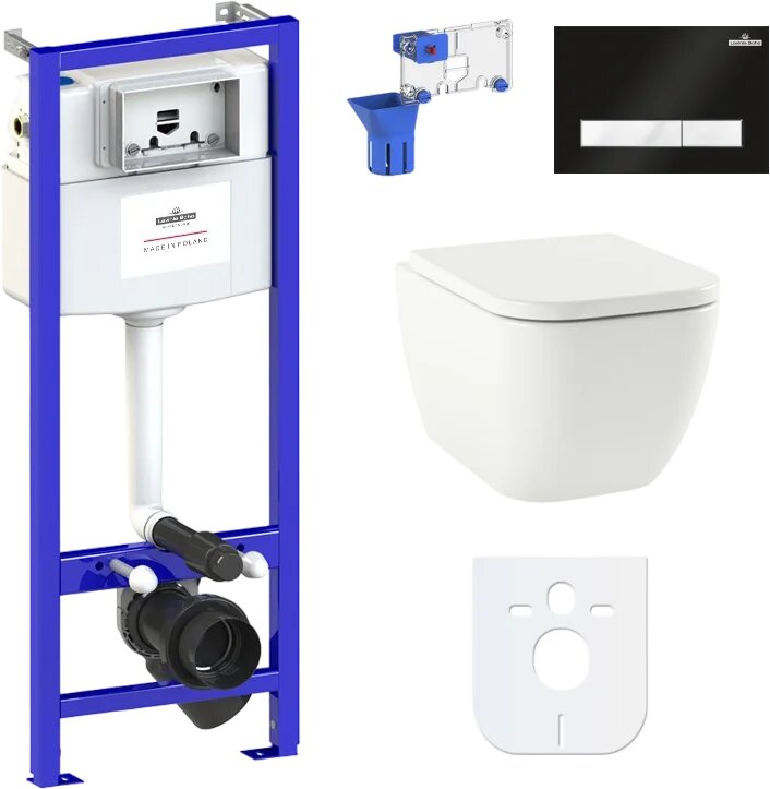 Комплект Lavinia Boho Унитаз подвесной One Compacto 3302102C / Крышка-сиденье One 33290200 с микролифтом / Инсталляция RelFix 38010010, Кнопка RelFix 38050601 матовая черная, белая, Дозатор RelFix 38040010