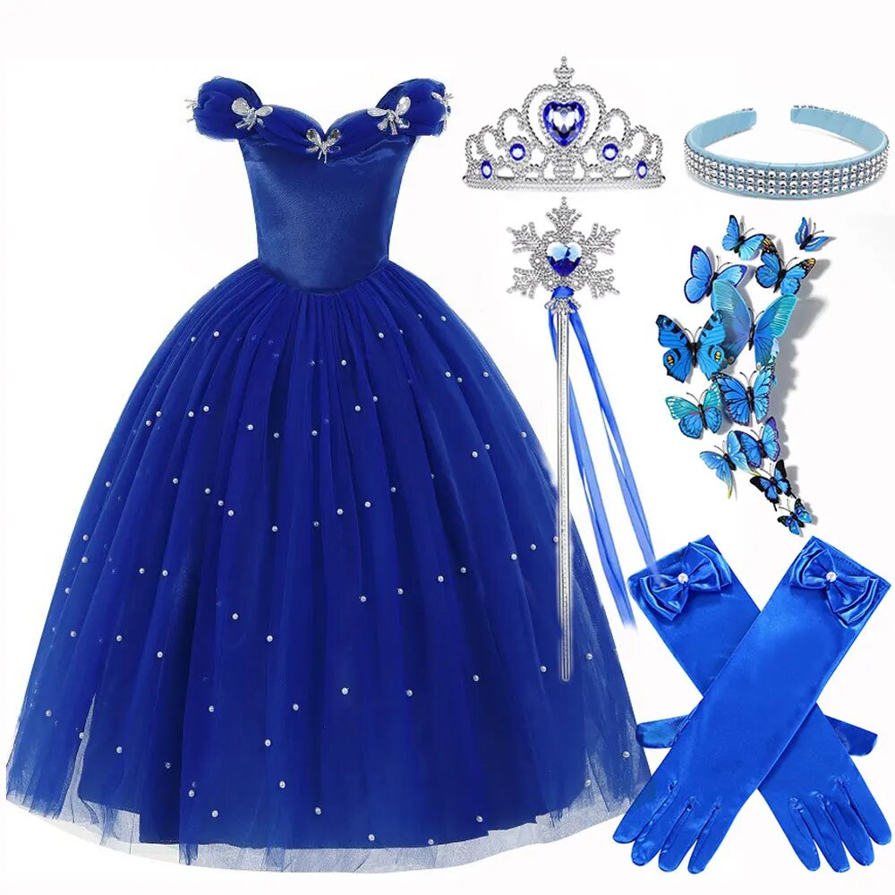 Рождественское платье Золушки Disney для девочки из полиэстера 4T(tag 120), Синий, Cinderella Suit 05