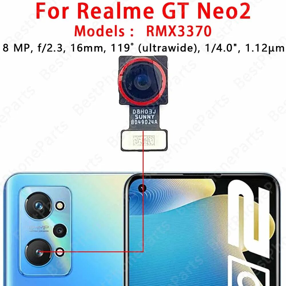 Передняя и задняя камера для Realme GT Neo2 Neo3 Neo3T GT2, модуль основной GT Neo2 Ultrawide