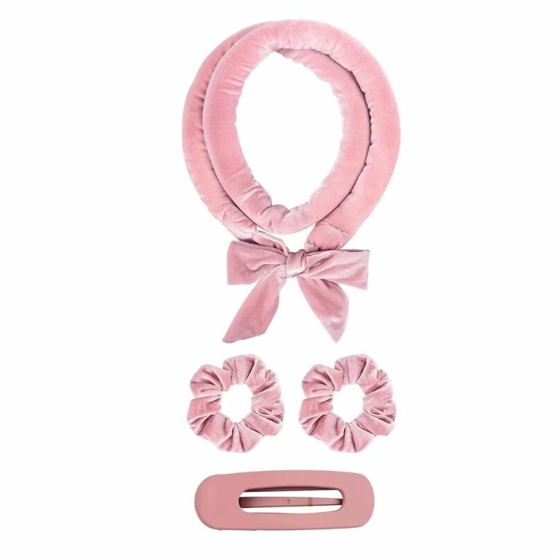 (1 комплект) Набор бигуди без нагрева "Бант" - светло-розовый, 4 предмета, в коробке