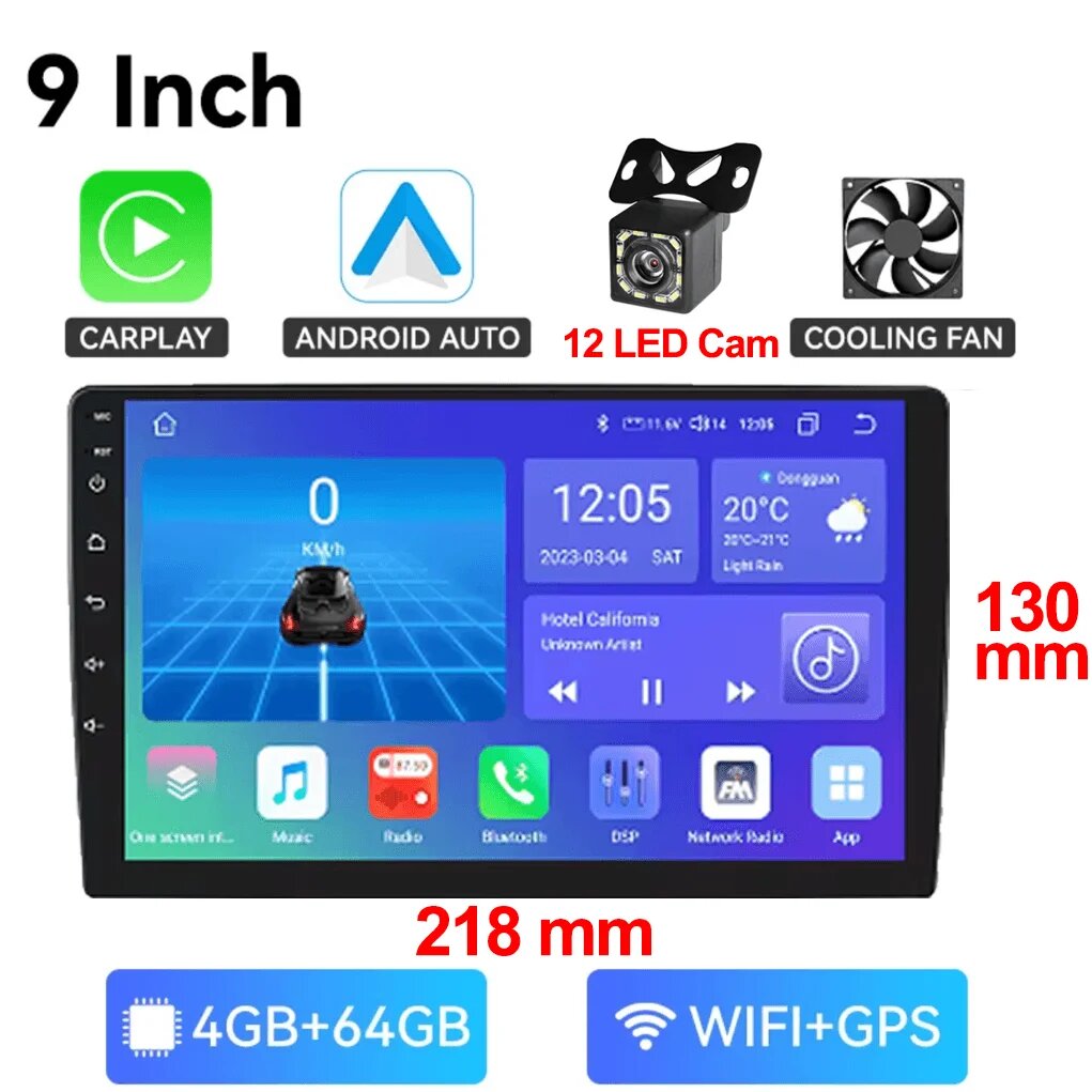 2 DIN Автомагнитола С Carplay И Android, 64 ГБ, Для Автомобилей С Экранами 7/9/10 9Inch-4-64G-CAM