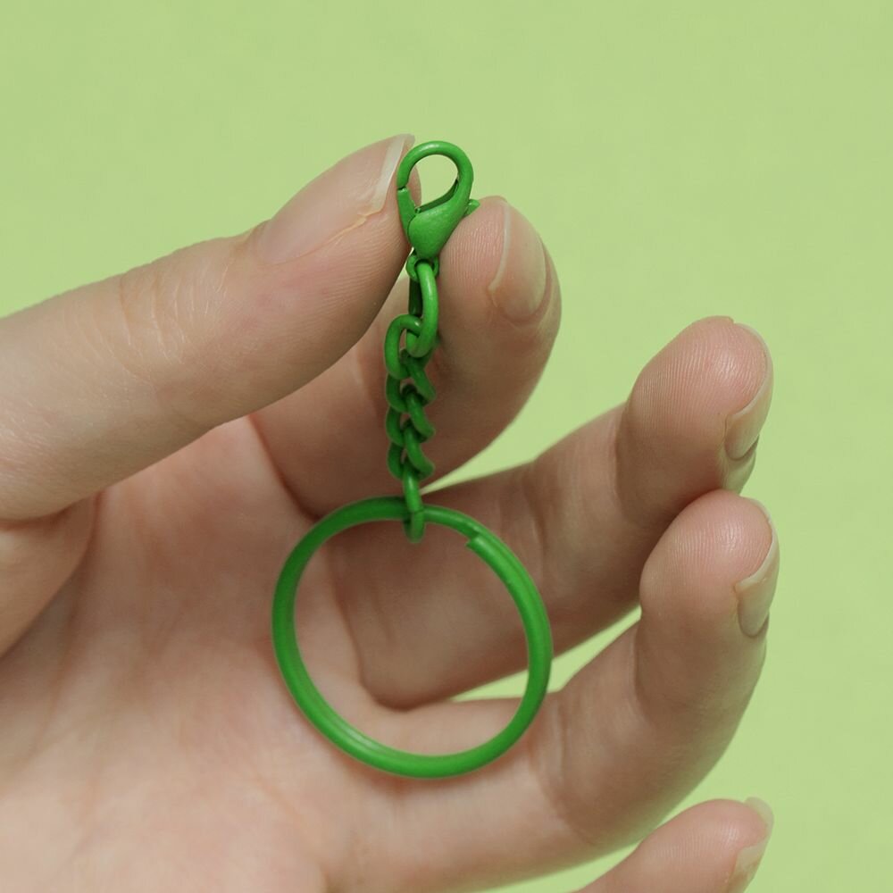 Фурнитура для брелков , кольцо плоское с цепочкой и карабином 12x6 мм, 10 штук, Д: 25 мм, разноцветный