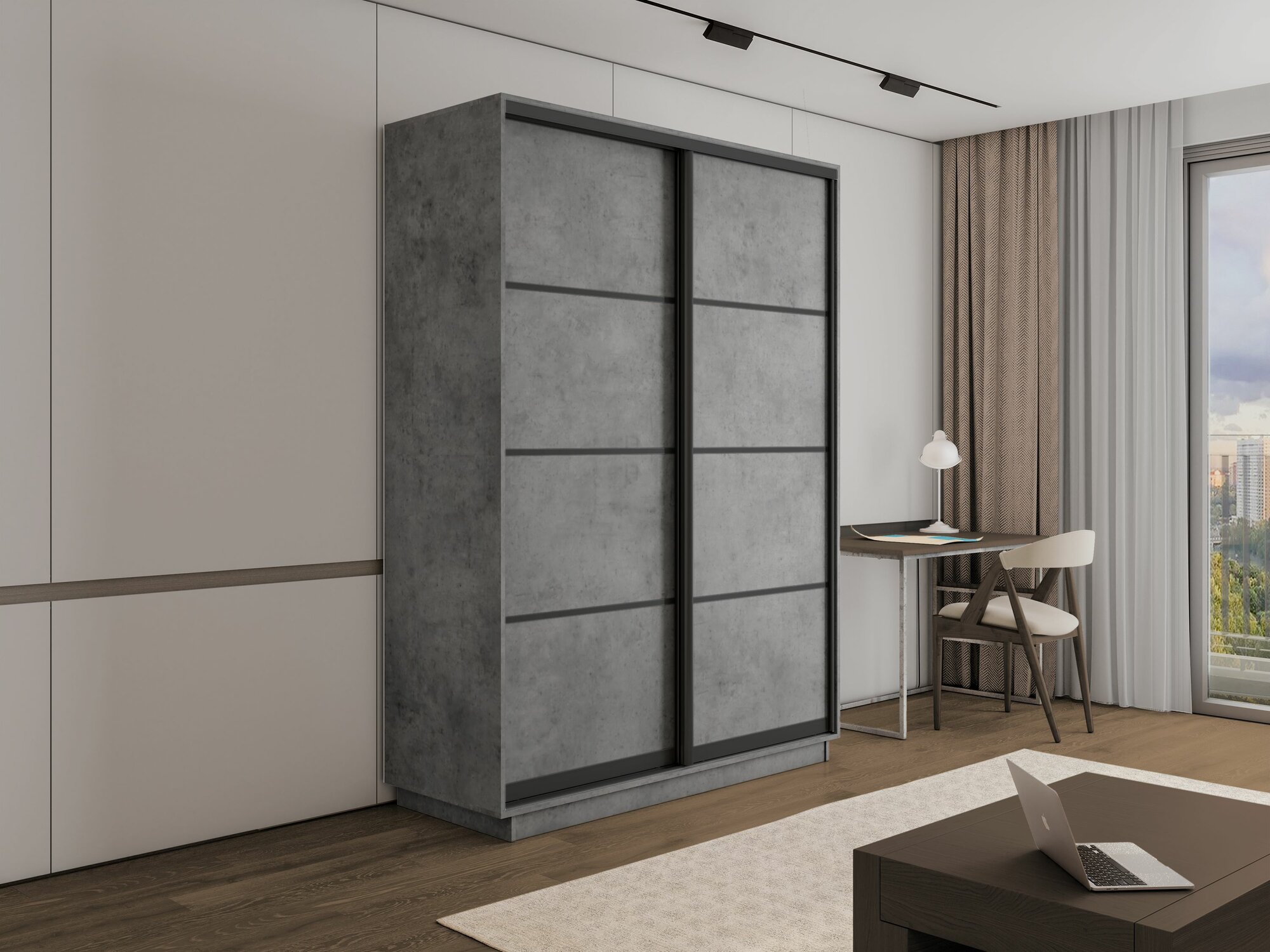 Шкаф-купе Вилли С4 2-х дверный, ЛДСП, (черный профиль) 160х60х220 см. Бетон