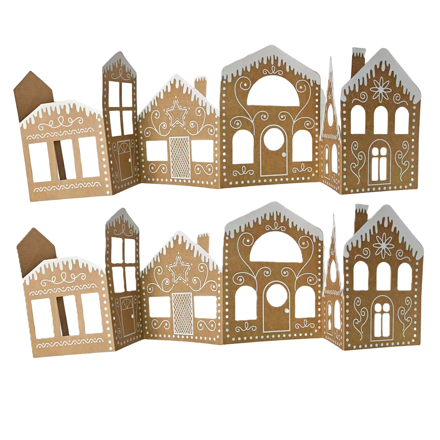 Набор для Гингербредных Домов с LED-освещением, 2 комплекта, 40 x 10 дюймов, Свертывающиеся Картонные Домки для Декорации, Подходит для Шкафа, Стола, Мангала, Полки, Ручной Работы, Светящийся Декор для Рождества