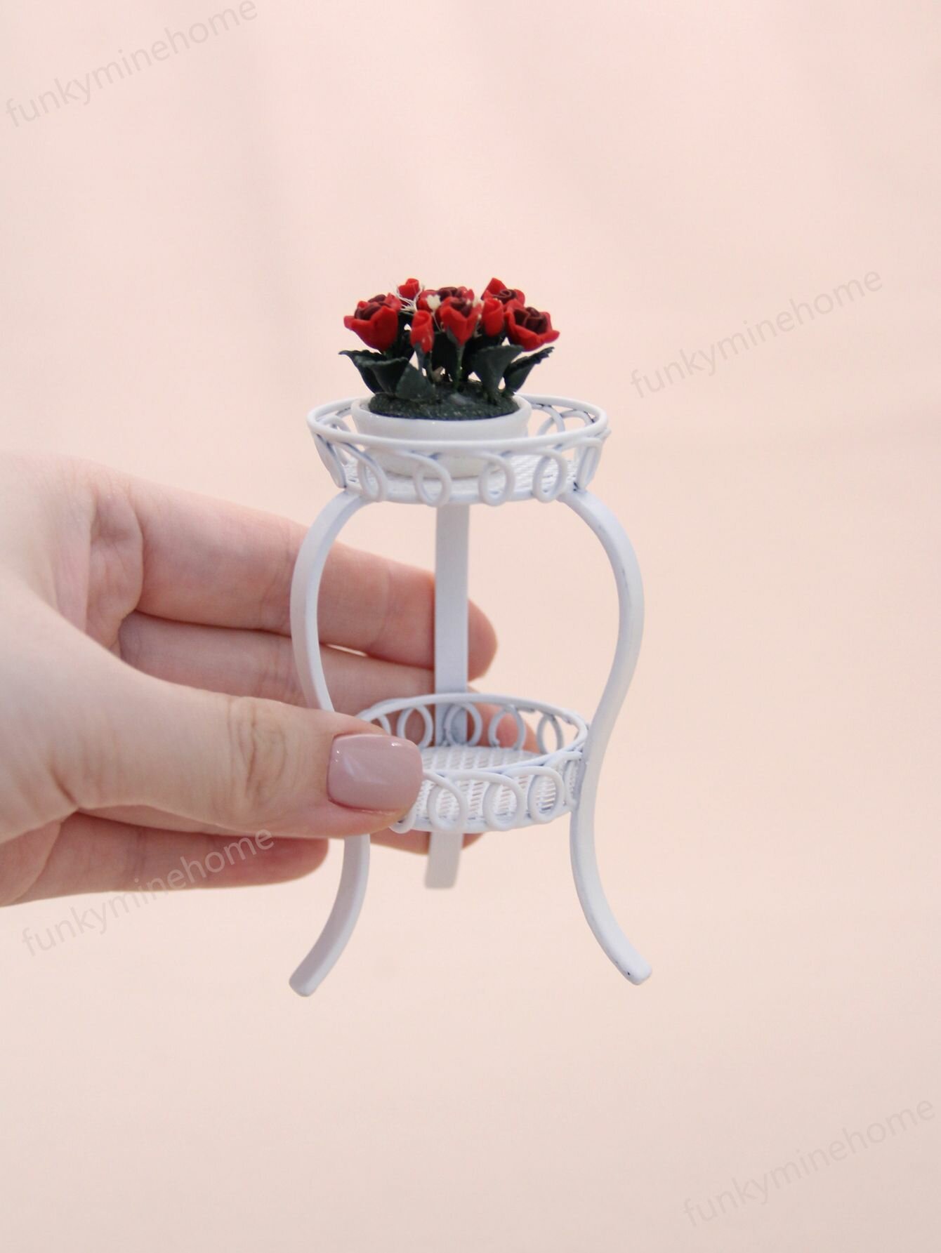 Миниатюрная белая круглая цветочная стойка в масштабе 1:12 с горшком, аксессуар для куколных домов BJD/OB11