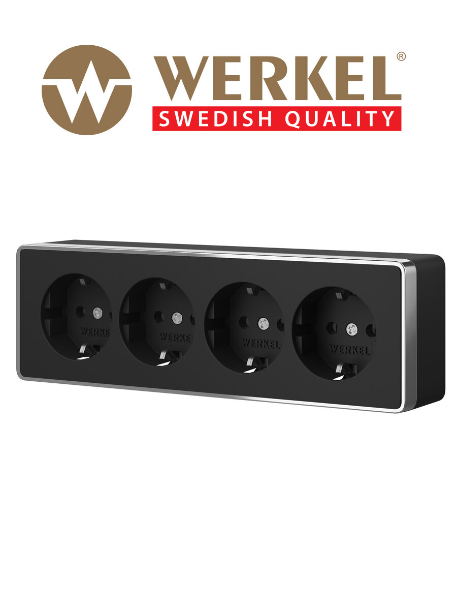 Розетка четверная с заземлением и шторками Werkel Gallant W5072258 черный/хром, IP20