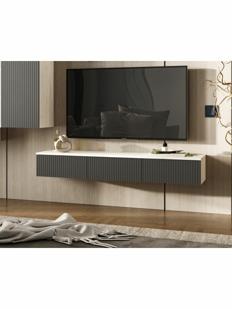 Полка косметическая Оскар 1502х220х350 Дуб крафт белый/Графит софт, с выдвижными ящиками, МИФ