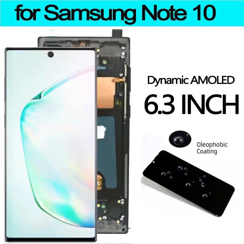 6,3-дюймовый динамический AMOLED для Samsung Note 10 N970F note10 N970 N9700, ЖК-дисплей с рамкой, дигитайзер сенсорного экрана в сборе Note10 Black Frame